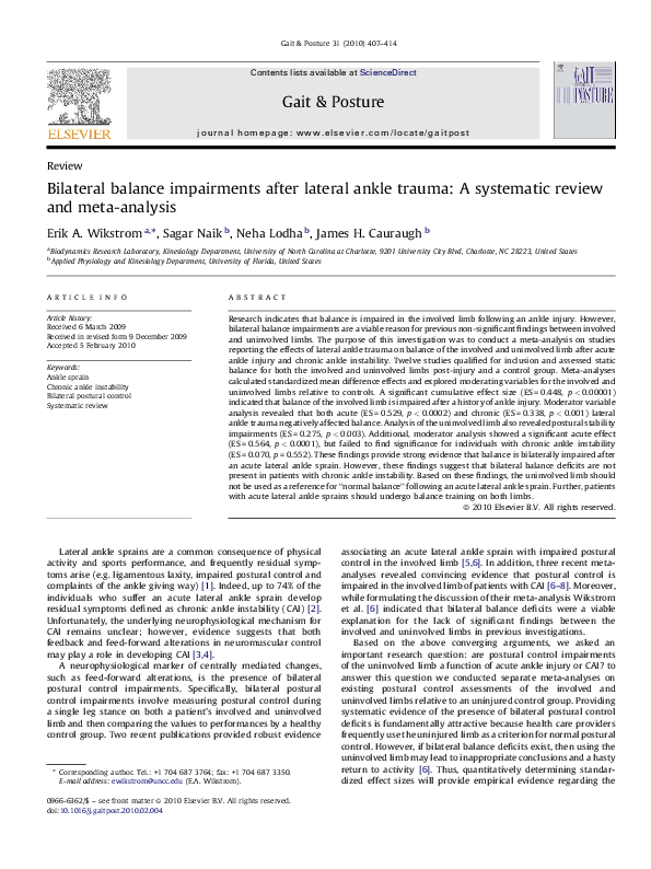 (PDF) Bilateral balance impairments after lateral ankle trauma: A ...