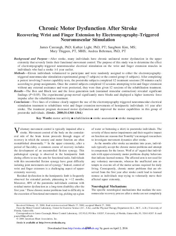 (PDF) Chronic Motor Dysfunction After Stroke : Recovering Wrist and ...