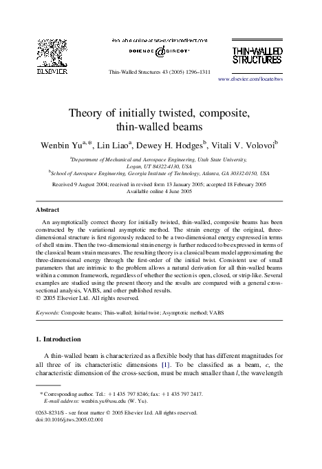 (PDF) Theory of initially twisted, composite, thin-walled beams