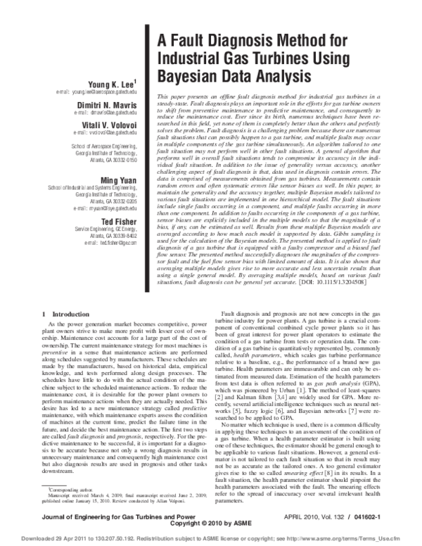 (PDF) A Fault Diagnosis Method for Industrial Gas Turbines Using Bayesian Data Analysis