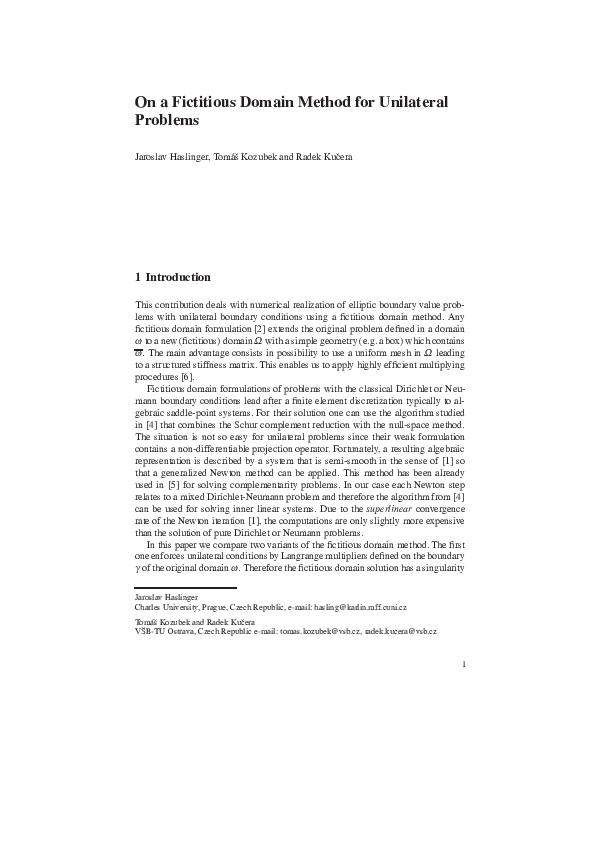 Pdf On A Fictitious Domain Method For Unilateral Problems