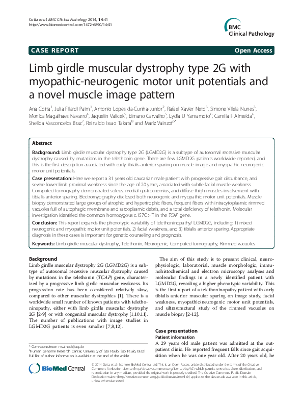 (PDF) Limb girdle muscular dystrophy type 2G with myopathic-neurogenic ...