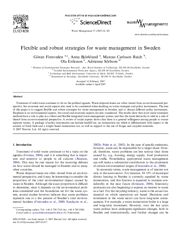 (PDF) Flexible and Robust Strategies for Waste Management In Sweden
