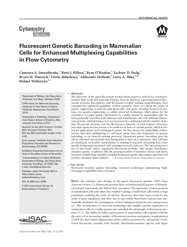 (PDF) Fluorescent genetic barcoding in mammalian cells for enhanced ...