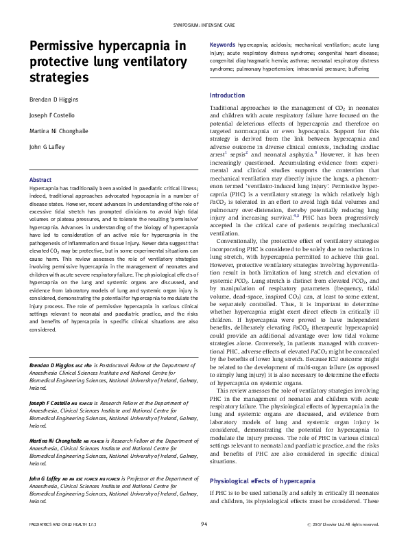(PDF) Permissive hypercapnia — role in protective lung ventilatory ...