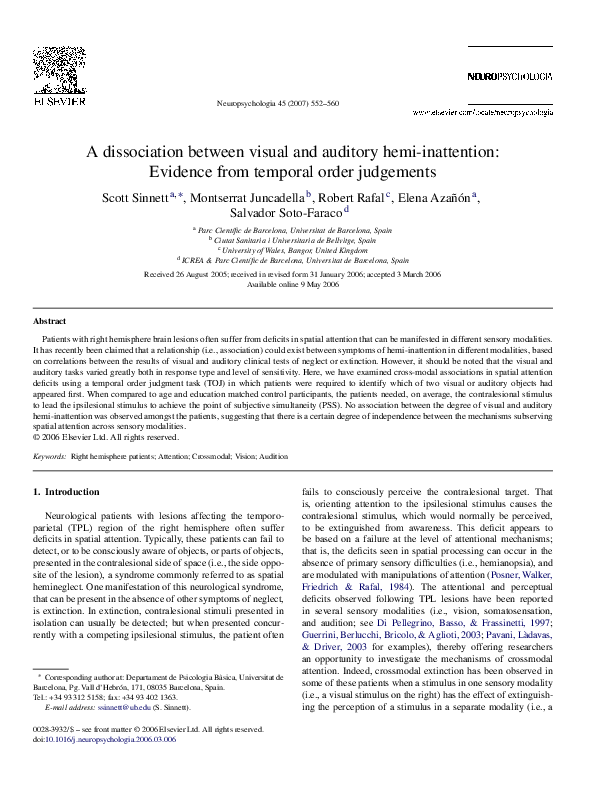 (PDF) A dissociation between visual and auditory hemi-inattention ...