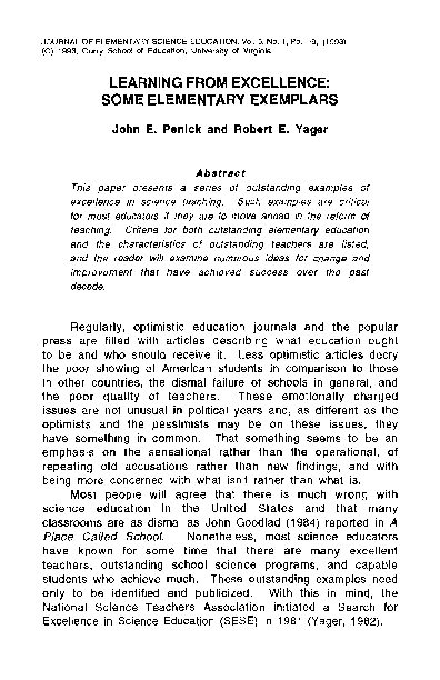 (PDF) Learning from excellence: Some elementary exemplars