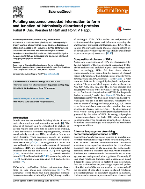 (PDF) Relating sequence encoded information to form and function of intrinsically disordered ...