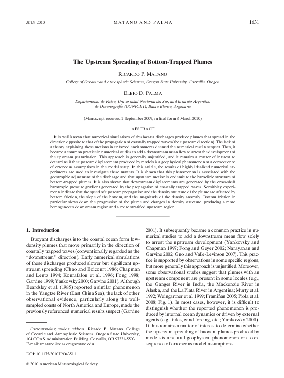(PDF) The Upstream Spreading of Bottom-Trapped Plumes