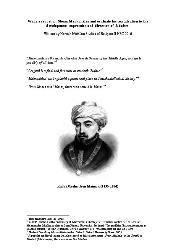 (PDF) Evaluating Moses Maimonides contribution to the development ...