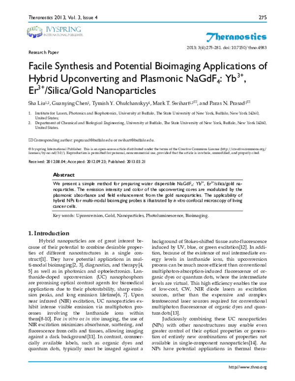 (PDF) Facile synthesis and potential bioimaging applications of hybrid ...