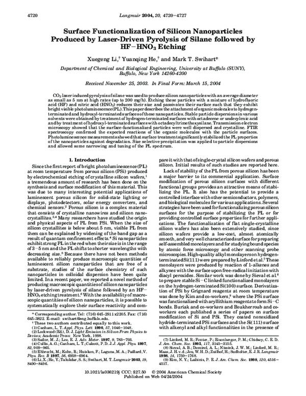 (PDF) Surface Functionalization of Silicon Nanoparticles Produced by ...