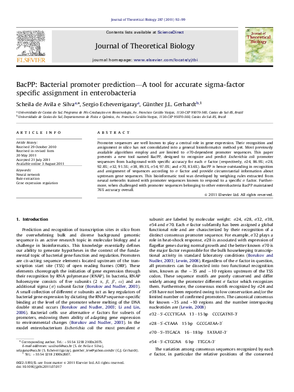(PDF) BacPP: Bacterial promoter prediction—A tool for accurate sigma ...