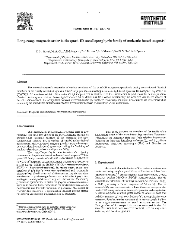 (PDF) Long-range magnetic order in the quasi-1D metalloporphyrin family ...