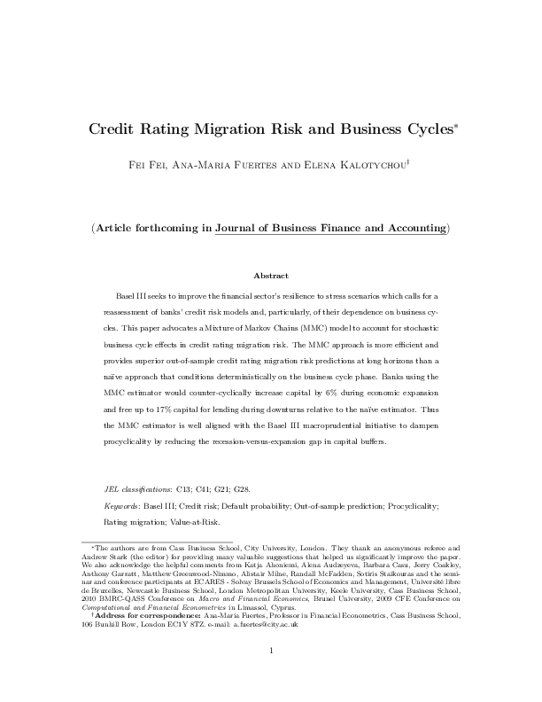 (PDF) Credit Rating Migration Risk and Business Cycles
