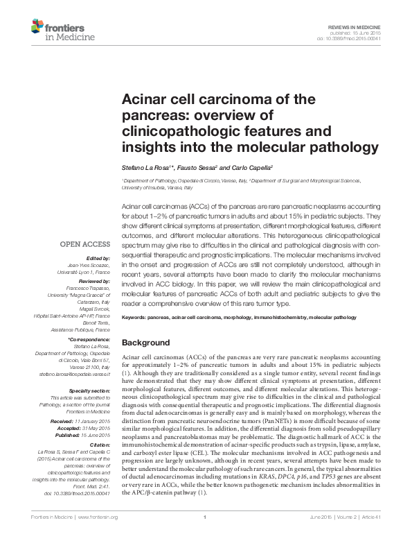 (PDF) Acinar Cell Carcinoma of the Pancreas: Overview of ...