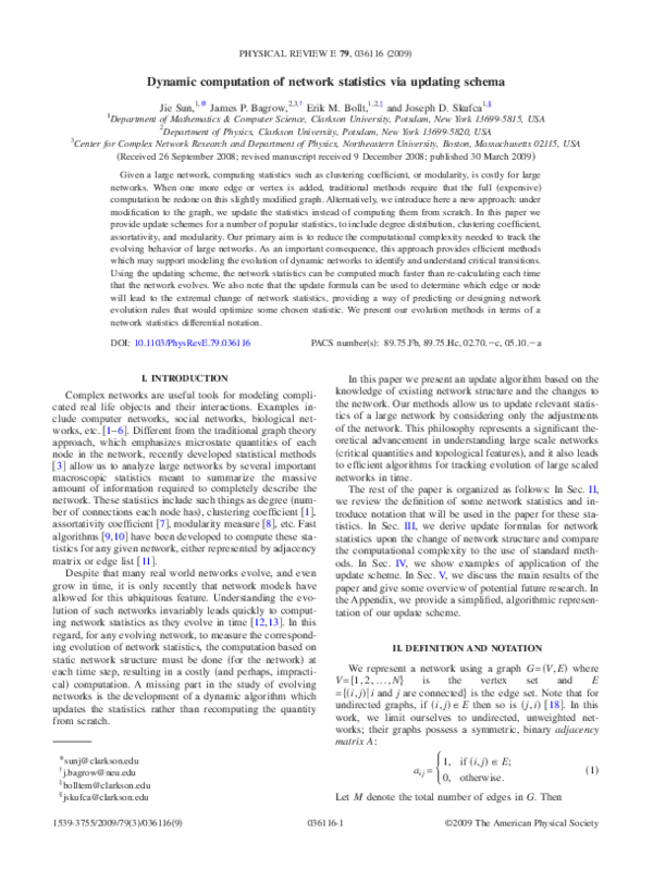 (PDF) Dynamic computation of network statistics via updating schema