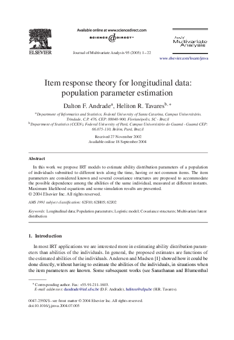 (PDF) Item response theory for longitudinal data: population parameter estimation