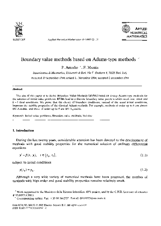 (PDF) Boundary value methods based on Adams-type methods