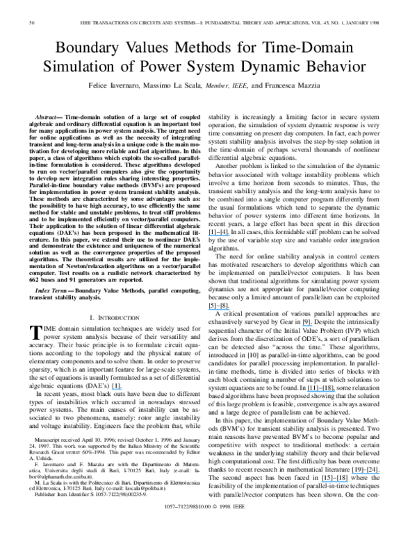 (PDF) Boundary values methods for time-domain simulation of power system dynamic behavior ...