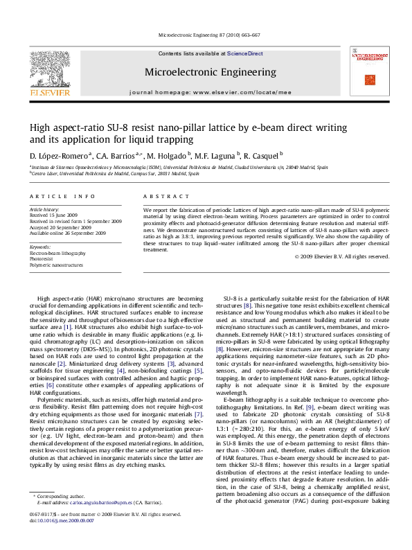 (PDF) High aspect-ratio SU-8 resist nano-pillar lattice by e-beam ...