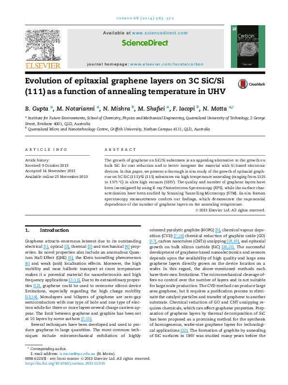 (PDF) Evolution of epitaxial graphene layers on 3C SiC/Si (111) as a function of annealing ...