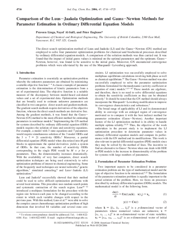 (PDF) Comparison of the Luus-Jaakola optimization and Gauss-Newton methods for parameter ...