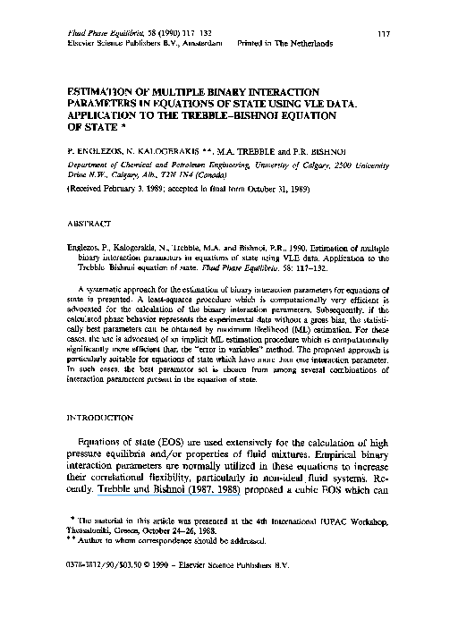 Pdf Estimation Of Multiple Binary Interaction Parameters In Equations