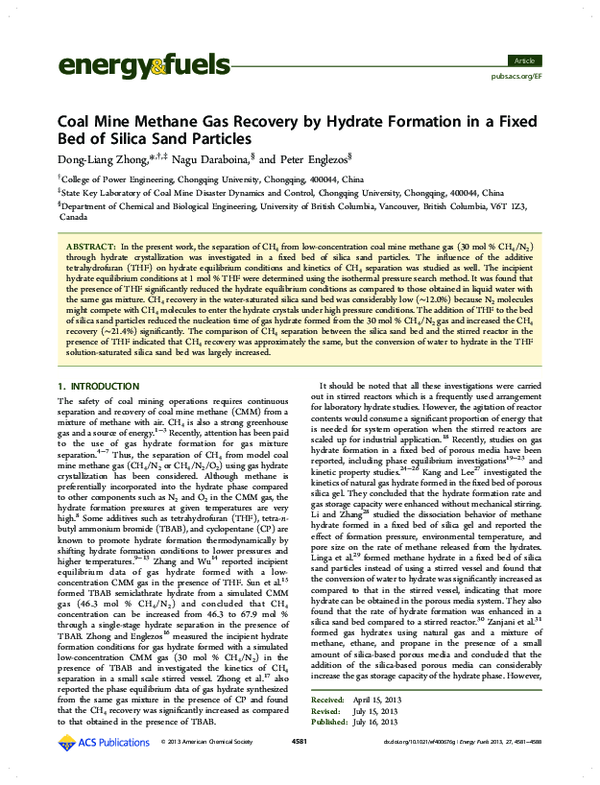 (PDF) Coal Mine Methane Gas Recovery by Hydrate Formation in a Fixed ...