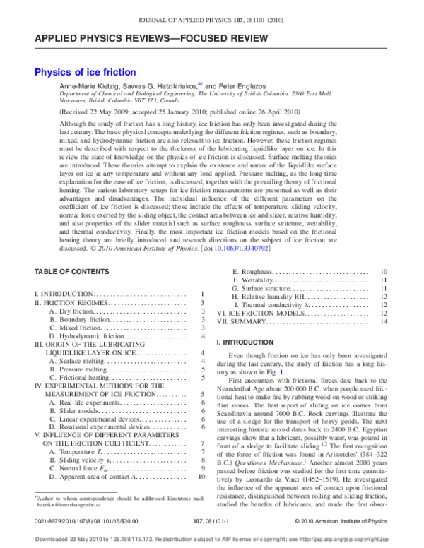 (PDF) Ice friction: The effects of surface roughness, structure, and ...