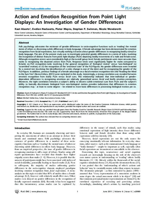(PDF) Action and Emotion Recognition from Point Light Displays: An ...