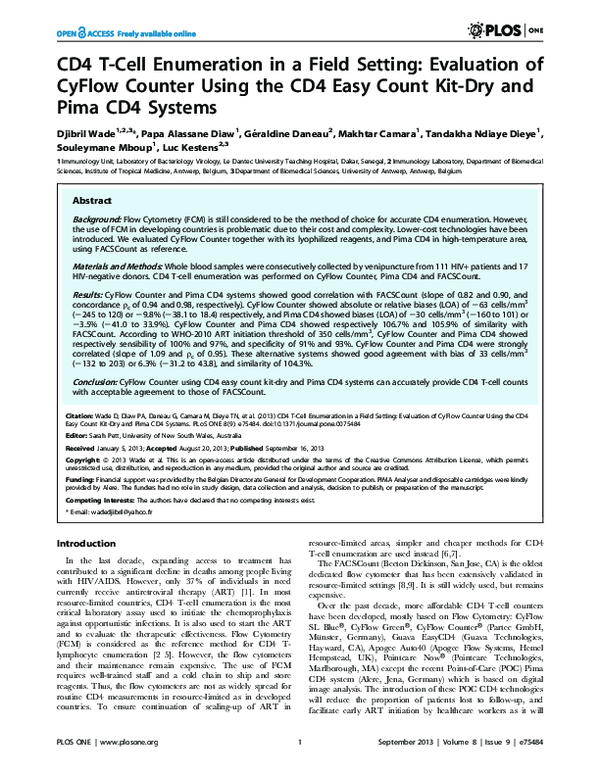 (PDF) CD4 T-Cell Enumeration in a Field Setting: Evaluation of CyFlow ...