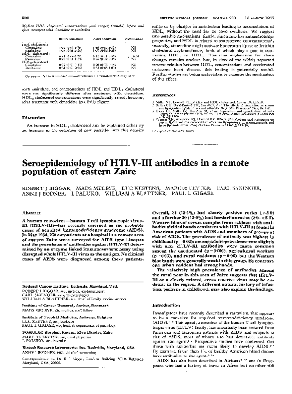 (PDF) Seroepidemiology of HTLV-III antibodies in a remote population of ...