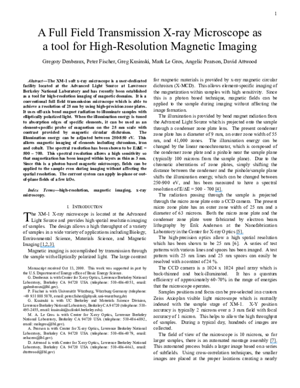(PDF) A full field transmission X-ray microscope as a tool for high-resolution magnetic imaging
