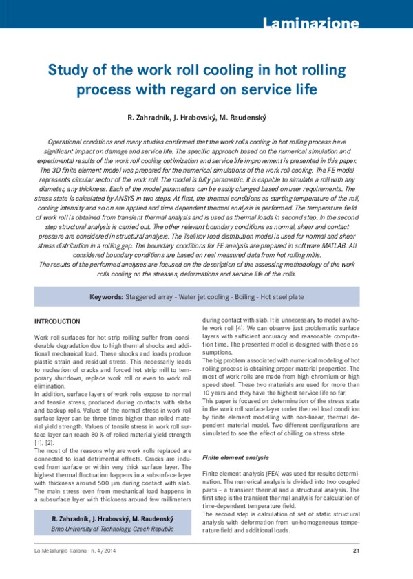 (PDF) Laminazione Study of the work roll cooling in hot rolling process ...