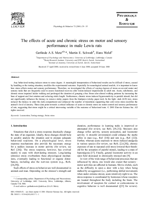 (PDF) The effects of acute and chronic stress on motor and sensory ...