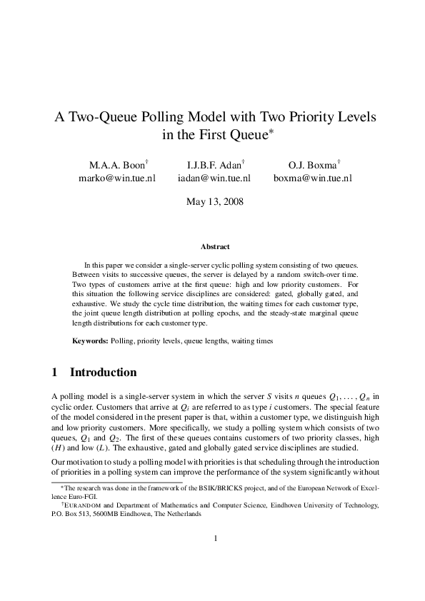Pdf A Two Queue Polling Model With Two Priority Levels In The First Queue