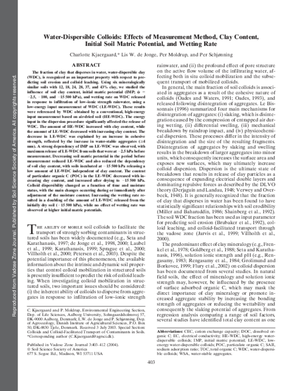 (PDF) Water-Dispersible Colloids: Effects of Measurement Method, Clay ...