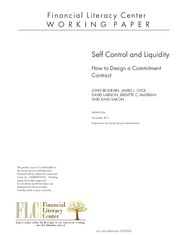 (PDF) Self Control and Liquidity: How to Design a Commitment Contract