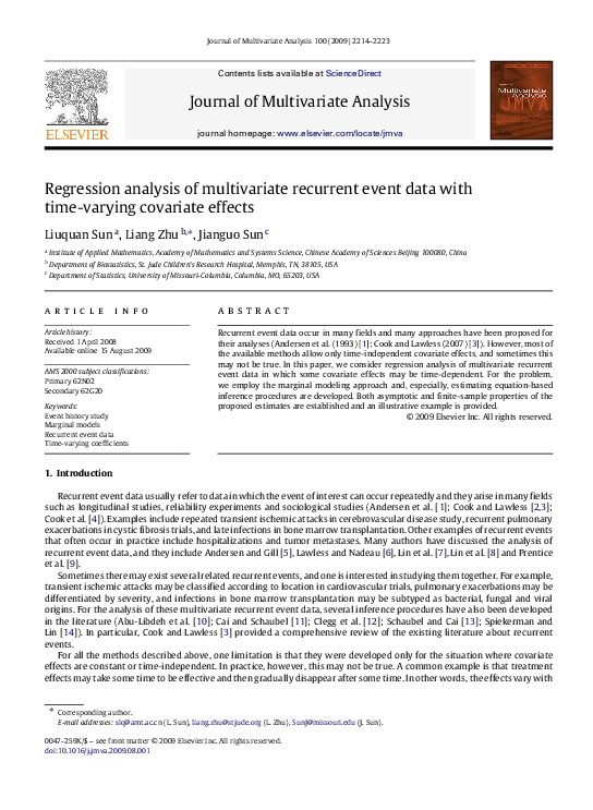 (PDF) Regression analysis of multivariate recurrent event data with time-varying covariate effects