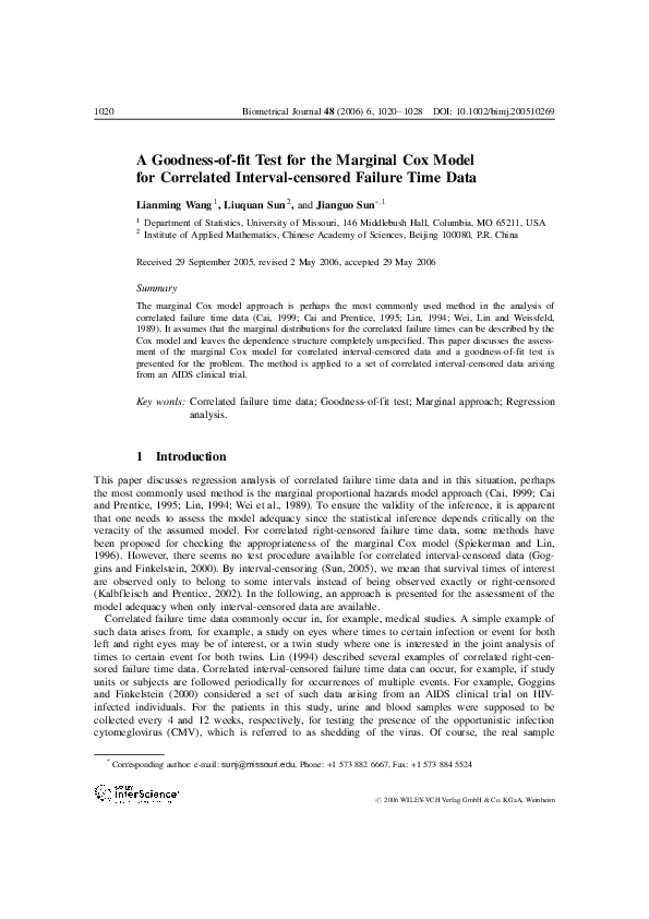 (PDF) A Goodness-of-fit Test for the Marginal Cox Model for Correlated ...