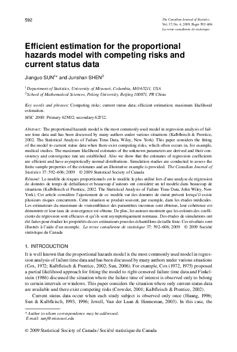 (PDF) Efficient estimation for the proportional hazards model with bivariate current status data