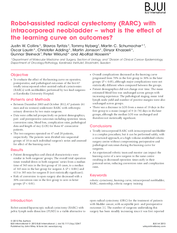 (PDF) Robot-assisted radical cystectomy (RARC) with intracorporeal neobladder - what is the ...