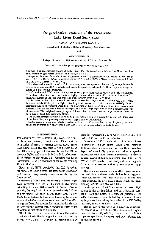(PDF) The geochemical evolution of the Pleistocene Lake Lisan-Dead Sea ...