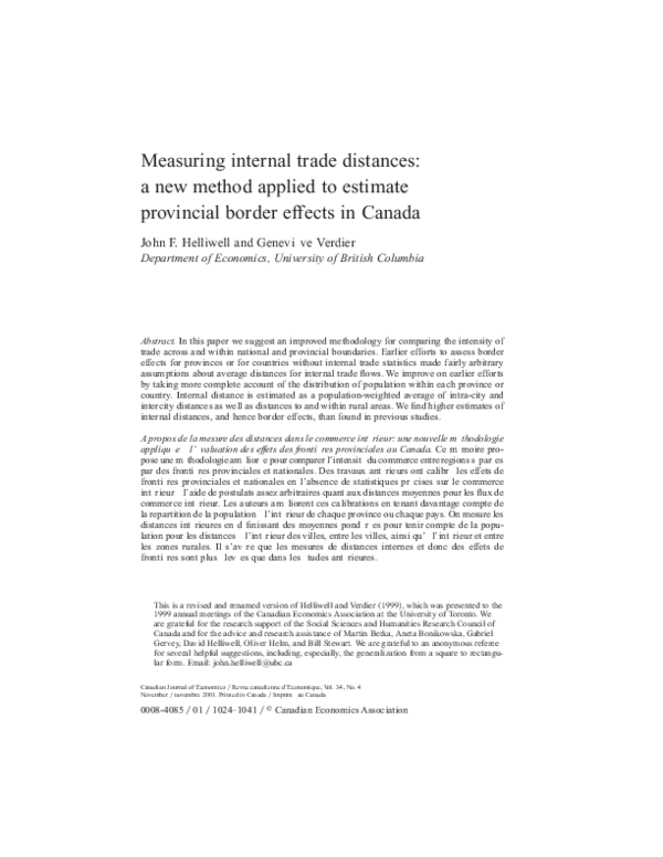 (PDF) Measuring internal trade distances: a new method applied to ...