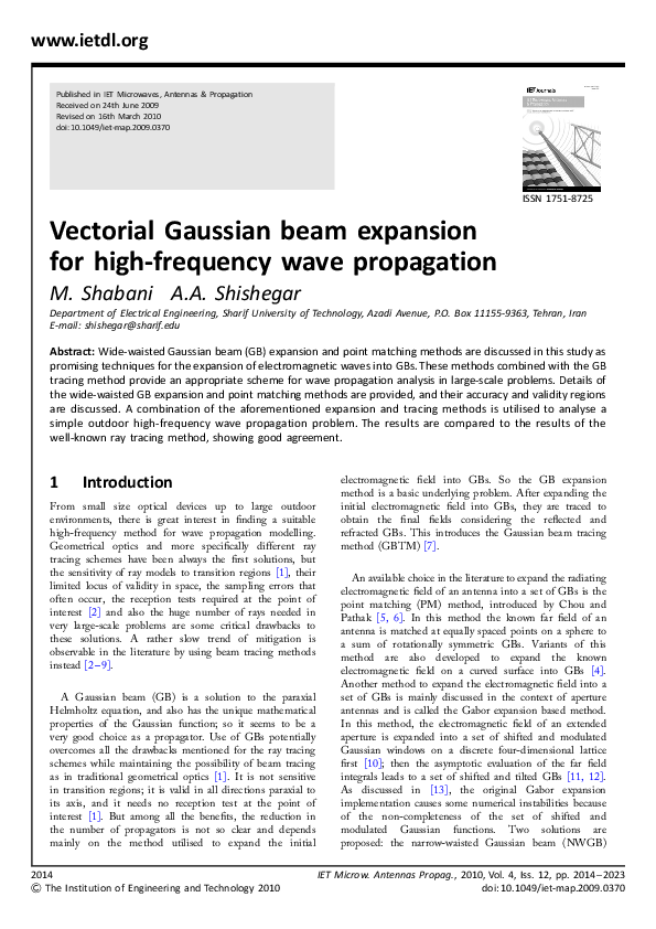 (PDF) Vectorial Gaussian beam expansion for high-frequency wave propagation