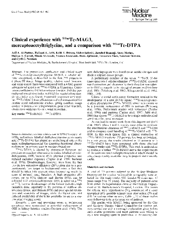 (PDF) Clinical experience with 99mTc-MAG3, mercaptoacetyltriglycine ...