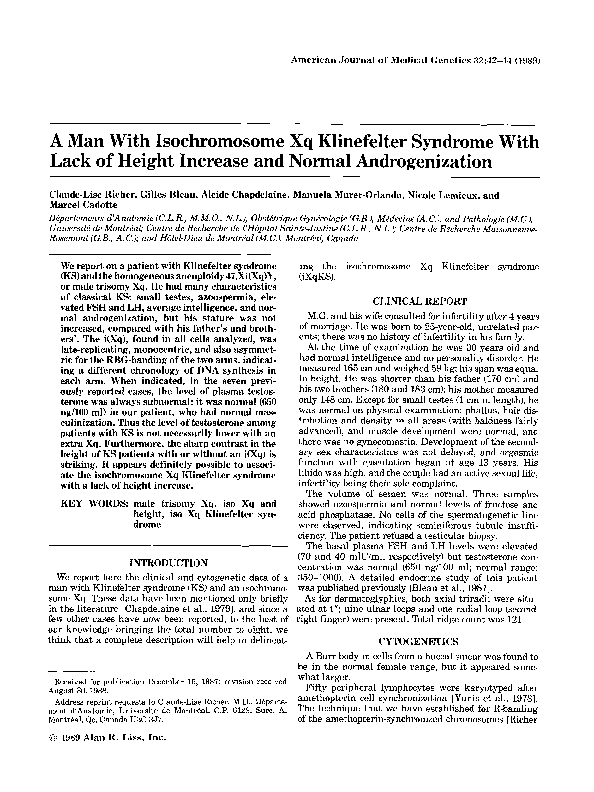 (PDF) A man with isochromosome Xq Klinefelter syndrome with lack of ...