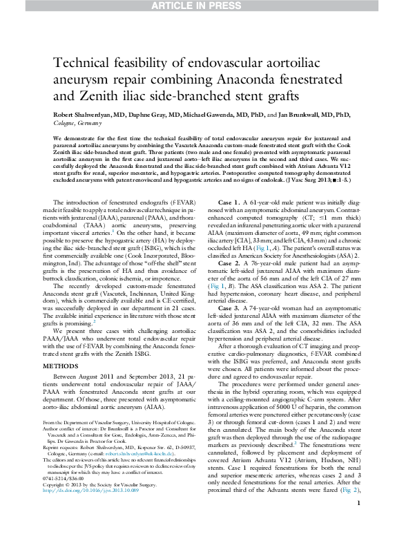(PDF) Endovascular Aneurysm Repair of Aortoiliac Aneurysms with an ...