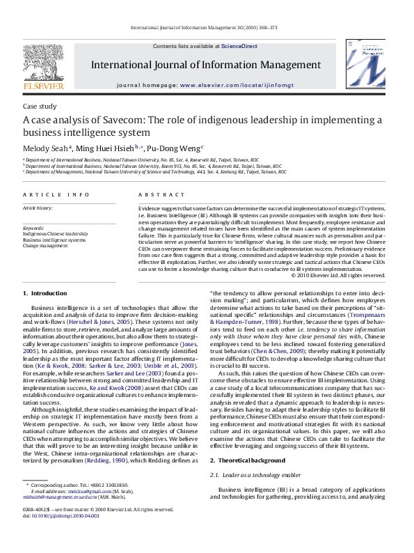 (PDF) A case analysis of Savecom: The role of indigenous leadership in implementing a business ...